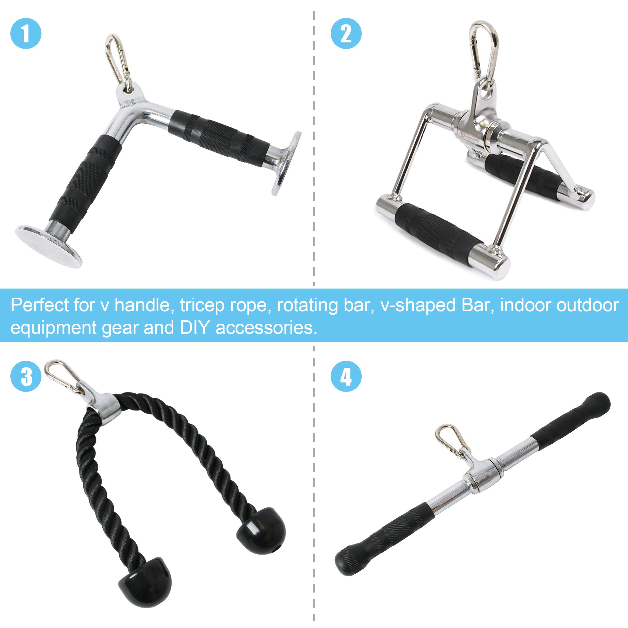 POWER GUIDANCE Stainless Steel Snap Hook, Carabiner Fit for Lat Pulldown Attachments, chrome-plated coating, Cable Machine Accessories for Home Gym, Weight or Climbing attachments, Set of 4