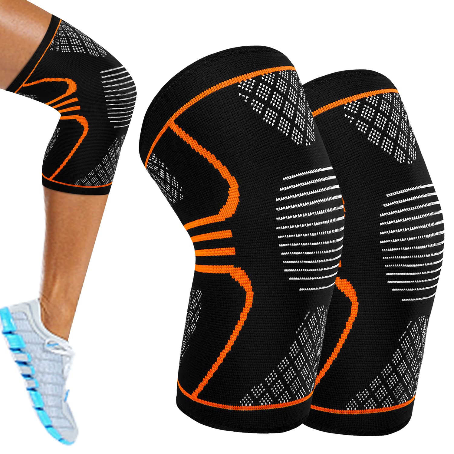 yeuG Knee Braces for Knee Pain 2 Pack - Knee Compression Sleeve Best Support for Running, Weightlifting, Hiking, Arthritis, ACL, Meniscus Tear,Joint Pain Relief, Injury Recovery