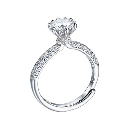 U/D Classic Solitaire Round Brilliant Moissanite Engagement Wedding Statement Ring 1 Carat Platinum Plated 925 Sterling Silver
