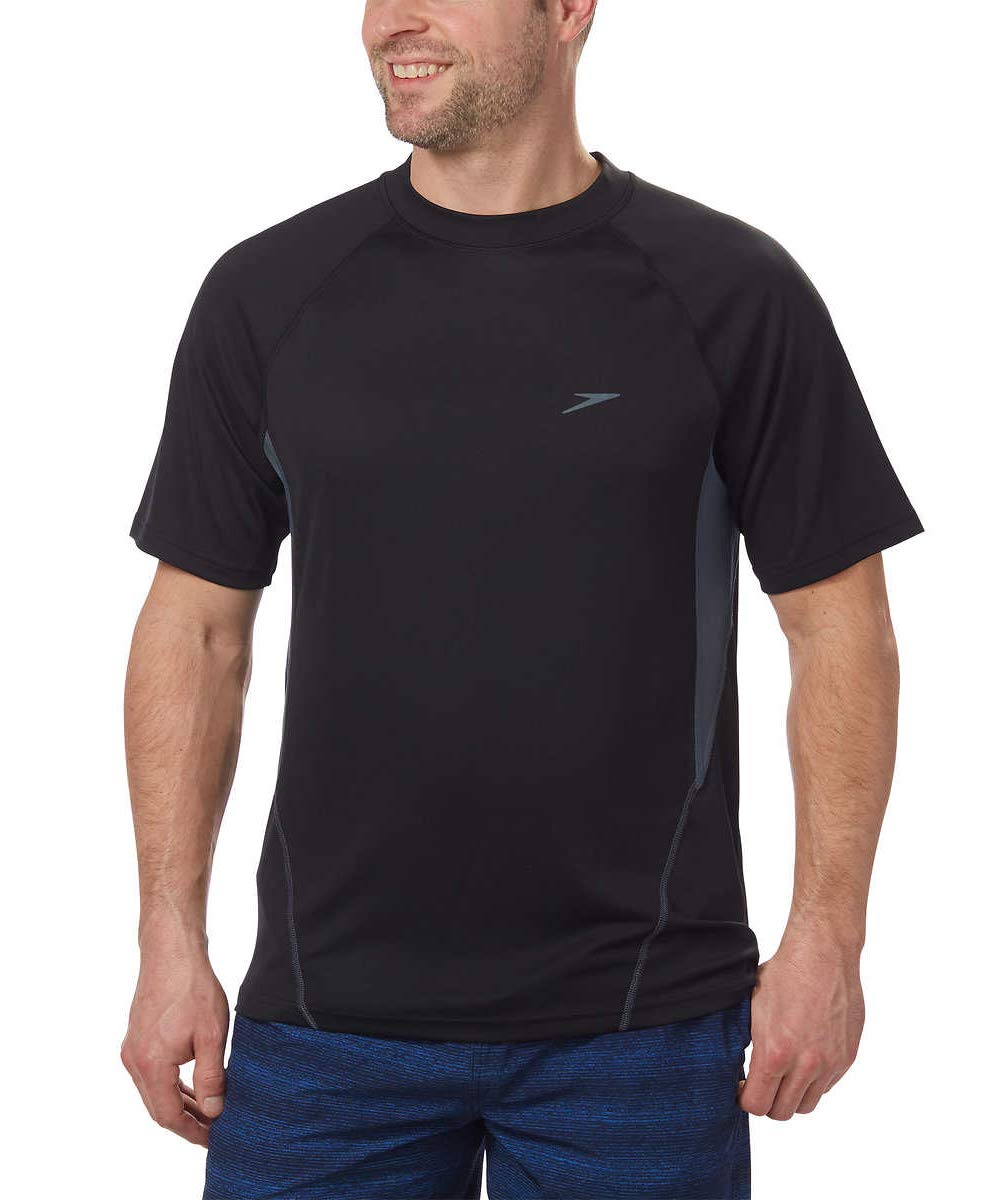Speedo Men's Fitness UV Protection Rashguard Swim Shirt (Black, XX-Large)