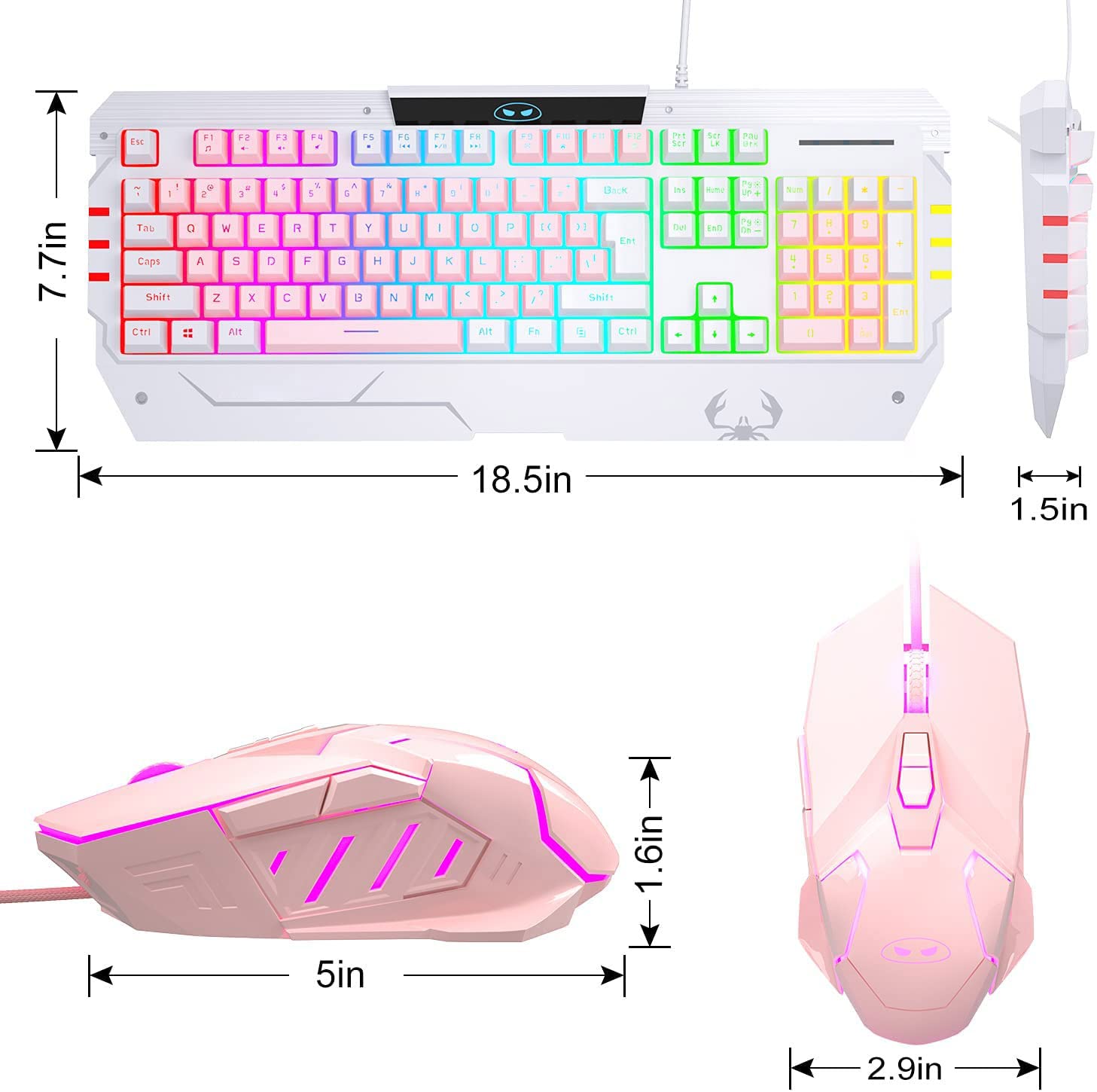 RGB Gaming Keyboard and Mouse Set (US Layout) Rainbow LED RGB Backlit Wired Keyboard for Xbox one PC Mac PS4 Laptop