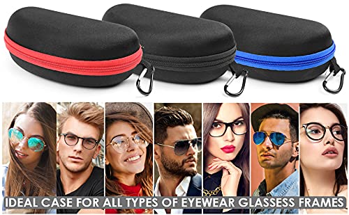 Yogo Vision Sunglasses Case 3 Pack Hard Shell with Clip Portable Travel Zipper Eyeglasses Frame Glasses Case for Men and Women