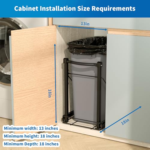 Pull Out Trash Can Under Cabinet with Soft Close Rail,Under Sink Trash Can Pull Out Organizer,Black Adjustable Under Cabinet Trash Can Pull Out for 7-13 Gallon Trash Can(New Upgrade)