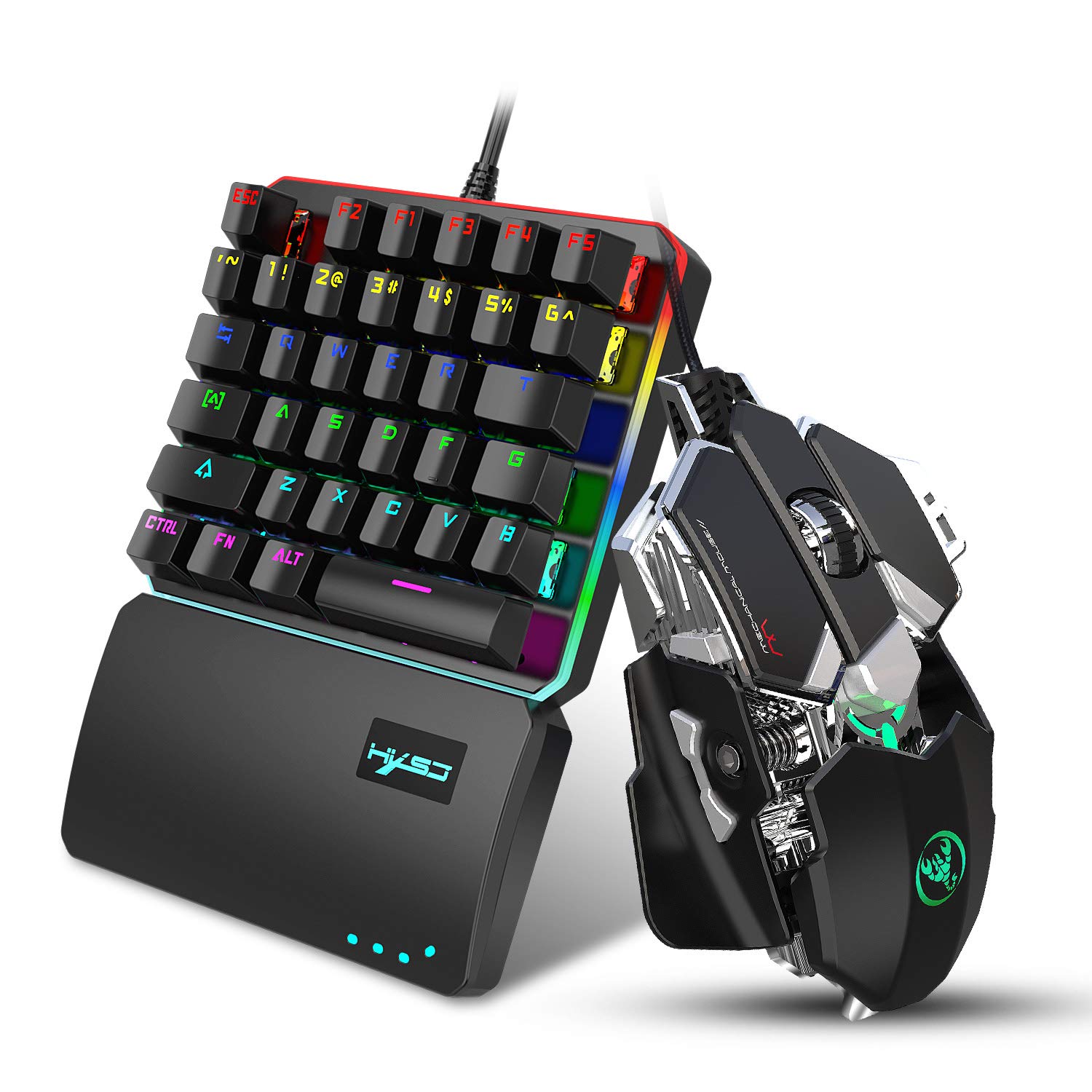 RGB One Handed Mechanical Gaming Keyboard and Programmable Mouse Combo,USB Wired Gaming Keypad and LED Backlit Mouse for LOL/PUBG/Wow/Dota/OW [35 Keys & Blue Switches] (Black)