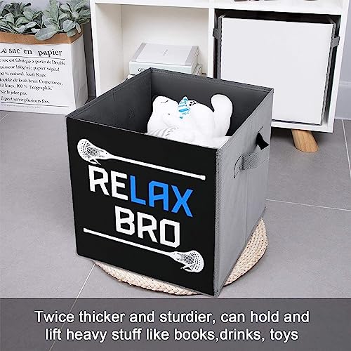 Relax Bro Funny Lacrosse Storage Cubes with Handles Foldable Fabric Bins Organizing Baskets for Shelves Closet