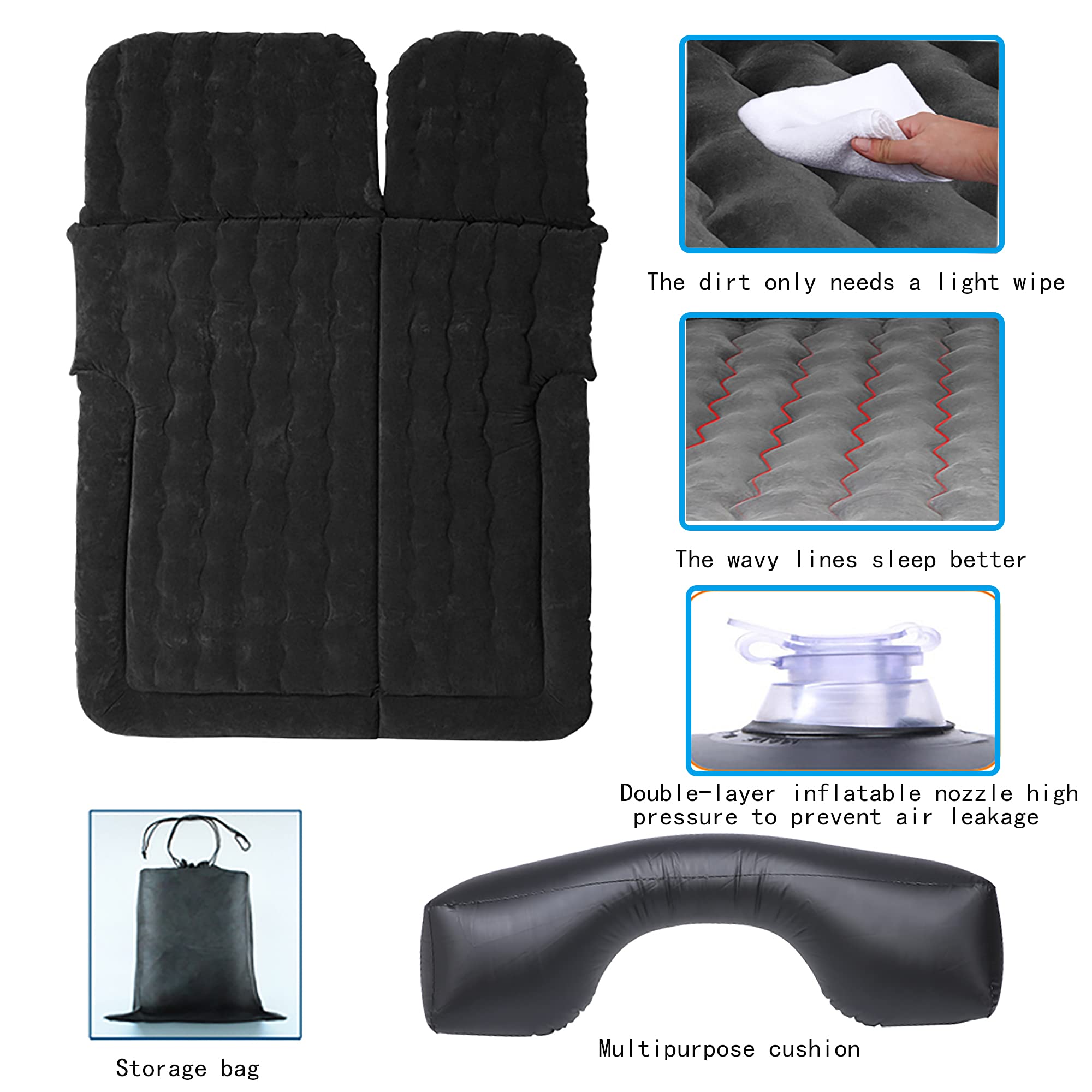 SUV RV Air Mattress Car Bed Camping Cushion Inflatable Thickened Car Air Bed with Electric Air Pump Flocking Surface Portable Sleeping Pad for Travel Camping Minivan Van Trunk