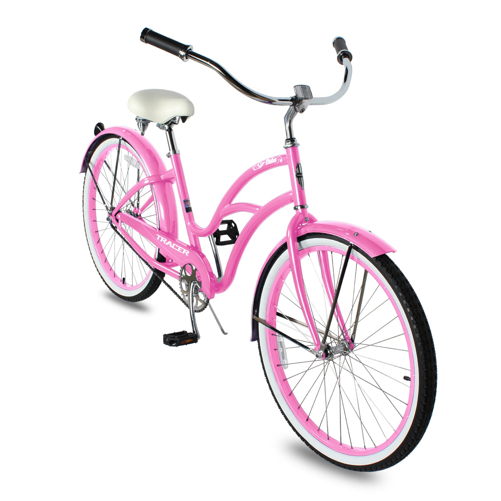 Tracer TAHA Beach Cruiser Bike for Women,26 Inch Wheels,Hi Ten Steel Frame,1 Speed,Coaster Brake,Hybrid Bike for Adults,Complete Cruiser Bikes,Pink