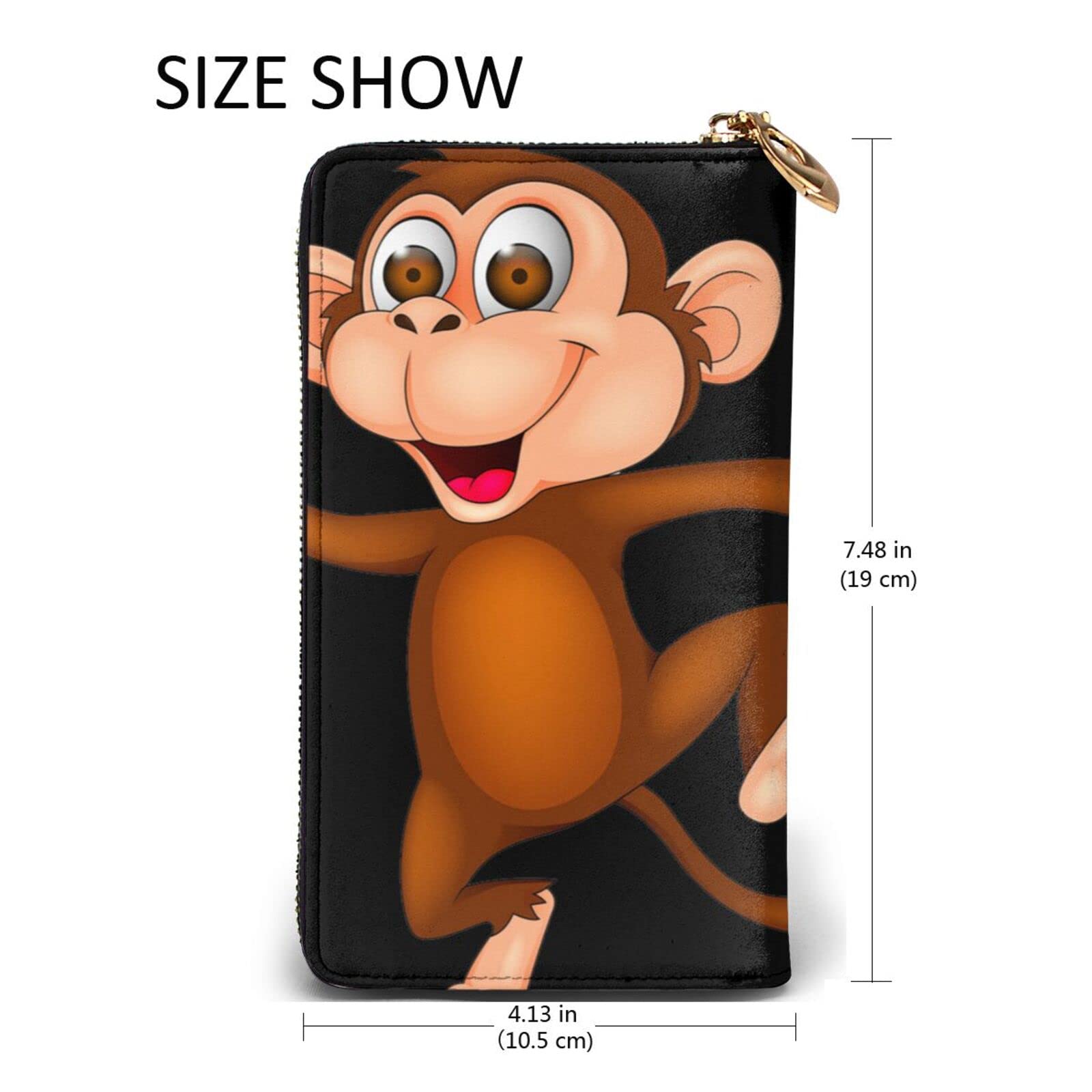 Women'S Leather Wallet Monkey Coin Purse Travel Credit Card Holder Zipper Purse Cell Phone Handbag