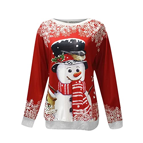Women Long Sleeve Christmas 3d Print Tops Cute Fashion Pullover Autumn and Winter Round Neck Sweatshirt