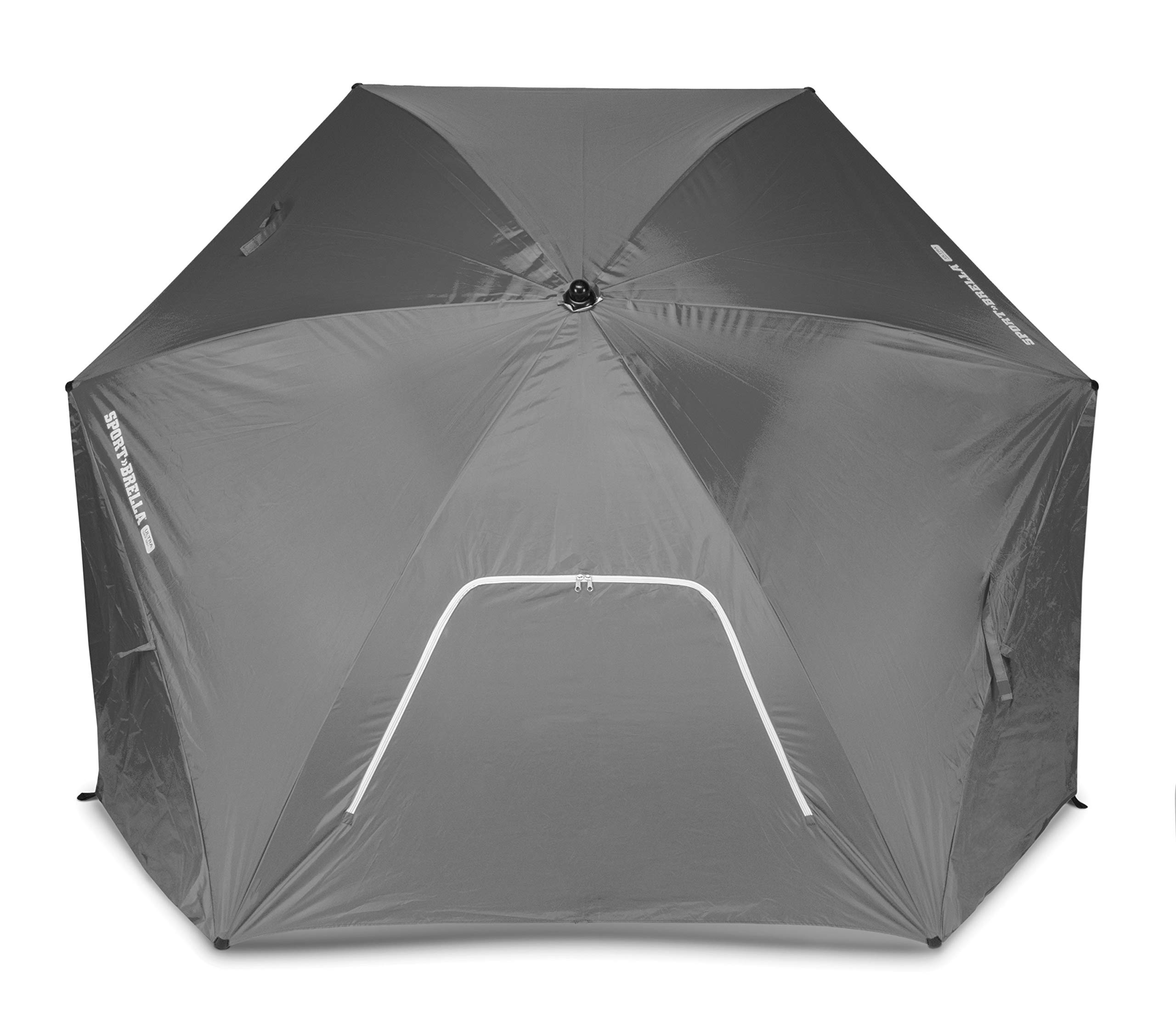 Sport-Brella Ultra SPF 50+ Angled Shade Canopy Umbrella for Optimum Sight Lines at Sports Events (8-Foot), Light Grey