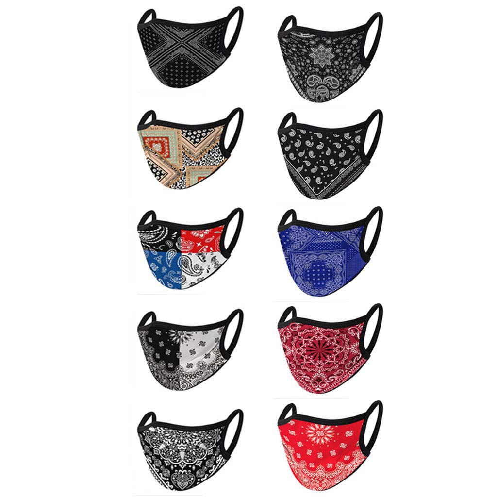 Stoota 10PC Face Cover Mask Washable Reusable, Anti Dust Wind for Adult, Multifunctional Bicycle Riding Fishing Cycling (Multicolor Y1, One Size)