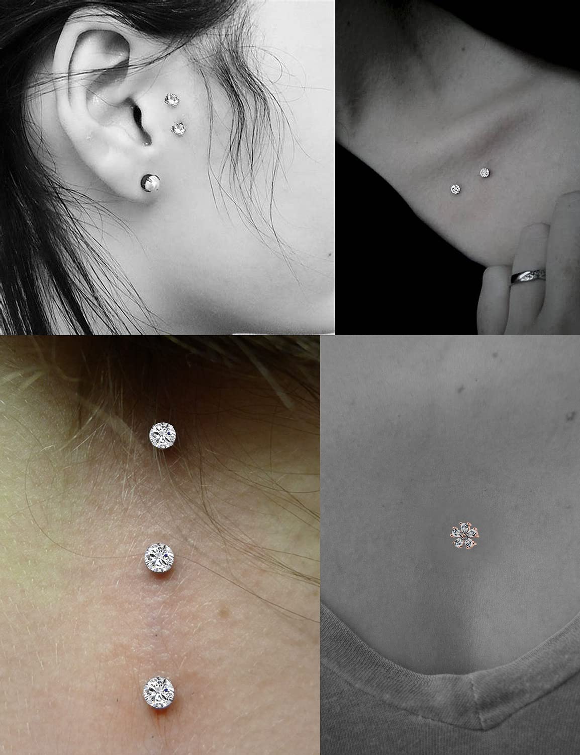Vsnnsns 14G Dermal Piercing Jewelry Anchor Tops Dermal Tops Titanium Base Microdermals Piercing for Women Men Internally Threaded Dermal Anchor Tops CZ 2mm 3mm 4mm Rose Gold 17Pcs