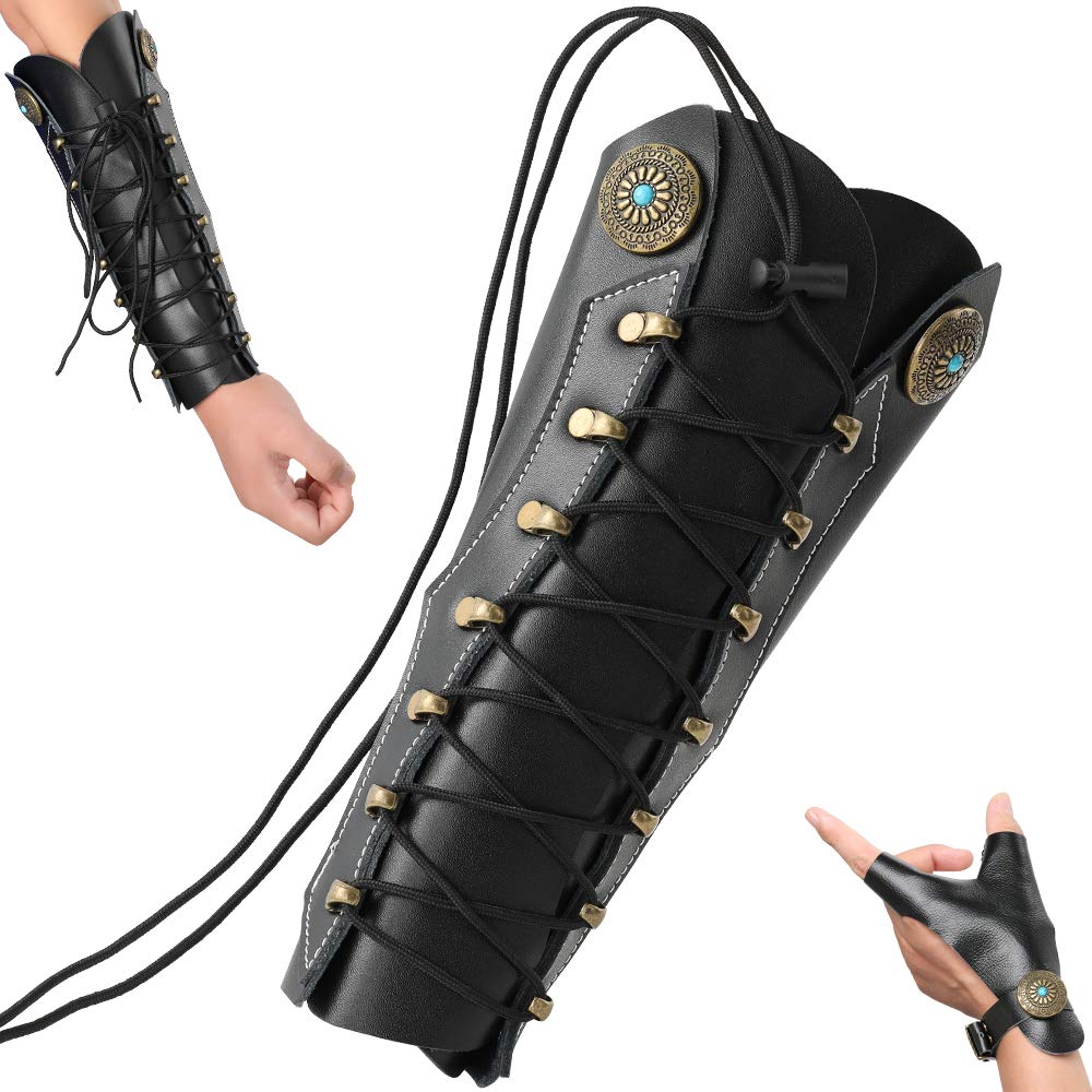 Tophunter Archery Armguard,Handmade Leather Forearm Protector Bracers,Adjustable Arm Guard Protective Gloves for Left Hand with Laces Wristband,Bow Gear Accessories for Hunting Recurve Traditional Bow