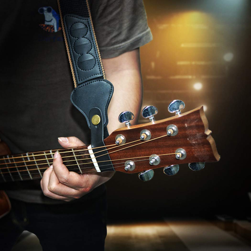 Sound harbor Guitar Headstock Adapter Straps Guitar Neck Strap Tie Black Leather Headstock Strap Lock 6pcs