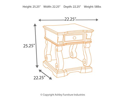 Signature Design by Ashley Alymere Traditional Square End Table, Hand-Finished with 1 Storage Drawer, Dark Brown