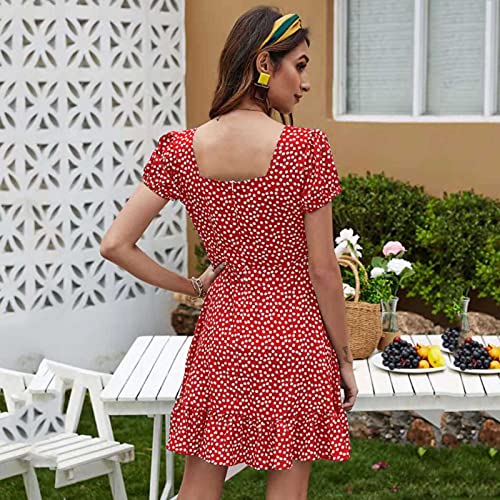 Womens Plaid Skirt High Waisted Plus Size Faux Buttoned Women's Collar Short Sleeved Waist Daisy Ruffled Dress Red