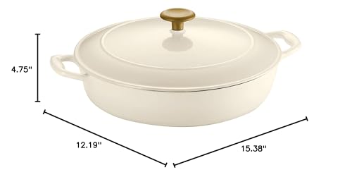 Tramontina Covered Braiser Cast Iron 4 Qt Latte with Gold Stainless Steel Knob, 80131/087DS