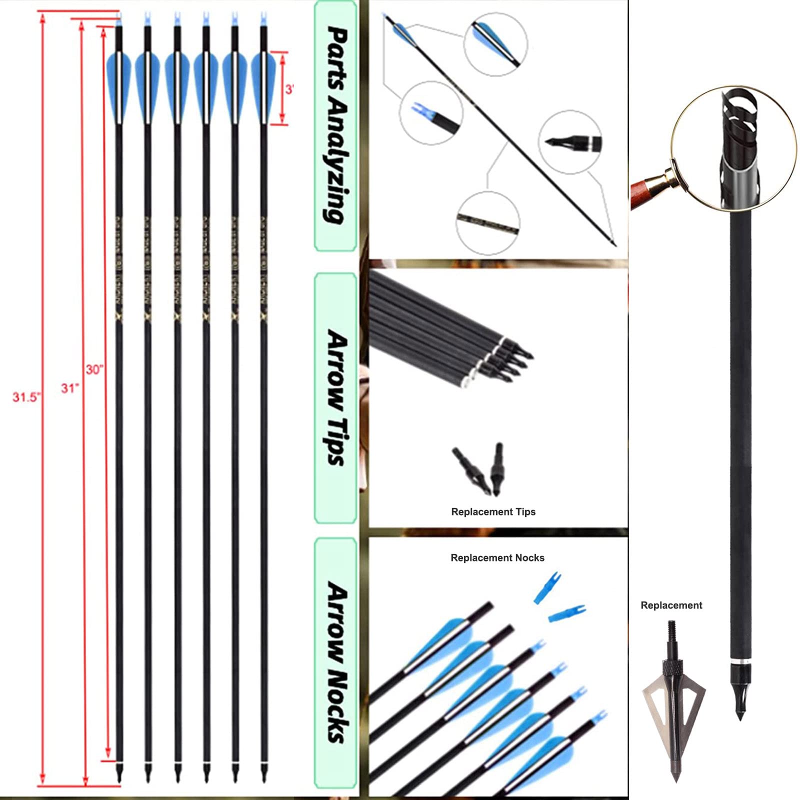 SOPOGER Archery Recurve Bows for Adults -Bow and Arrow Set for Adults Youth Beginner 30 lbs 40 lbs Metal Riser Takedown Recurve Bow Right Handed for Outdoor Practice Target Hunting (Black - 40lbs)