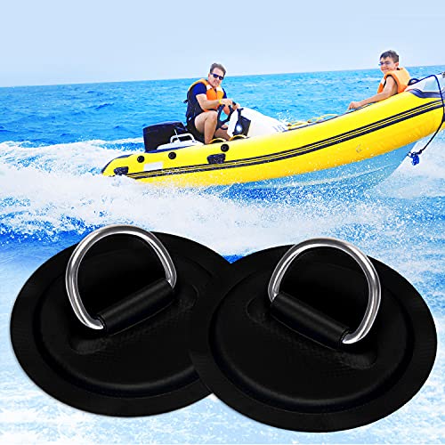 TOBWOLF 6 Pack 4.33" / 11cm Stainless Steel D-Ring Patch for Inflatable Boat Kayak Dinghy SUP, Circular D-Ring PVC Patch Stand-Up Paddleboard Canoe Rafting Accessories, NO Glue Included - Black