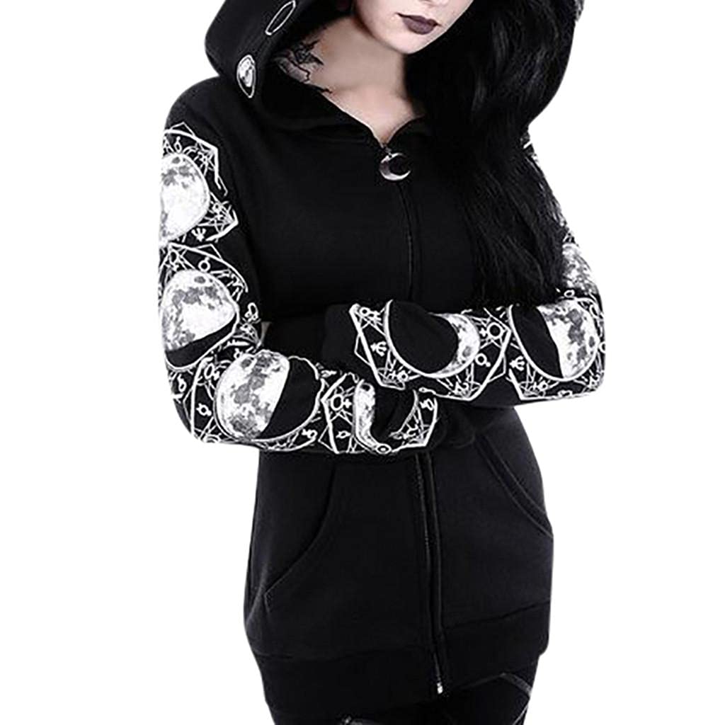 Women Juniors Gothic Punk Rock Long Sleeve Fleece Hoodie Sweatshirt Loose Hooded Pullover Sweaters Tops