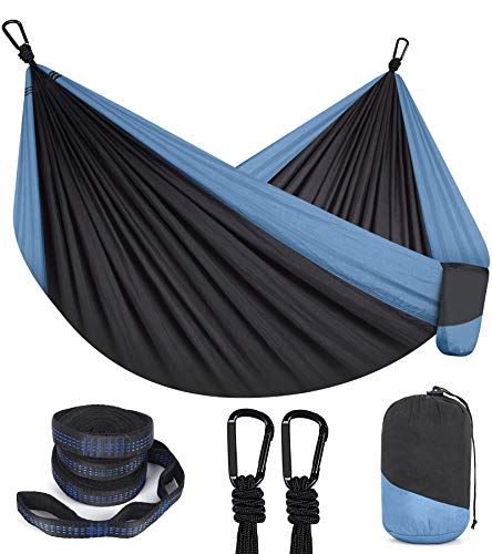 SANSUNTEK Hammock-Camping Hammock for Outdoors Travel Backpacking,Camping Gear-Double Hammock with Tree Straps(18+1 Loops)&Carabiners,Nylon Portable Hammock,2 Person Hammock for Tree & Hiking Gear