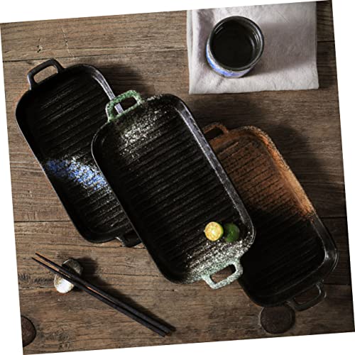 Yardwe 1pc Fire Earth BBQ Plate Cake Tray Outdoor Griddle Grill Square Dish Set Square Baking Tray Camping Pot Roasting Pan Roasting Plate with Handles Household Kitchenware Ceramic Plate