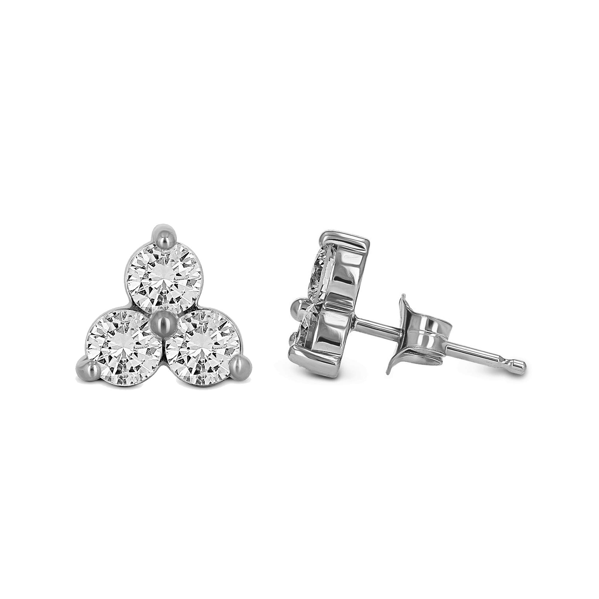 Social Value 14K Solid White Gold Natural Diamond Triangle Stud Earring .18ct (Half Pair)