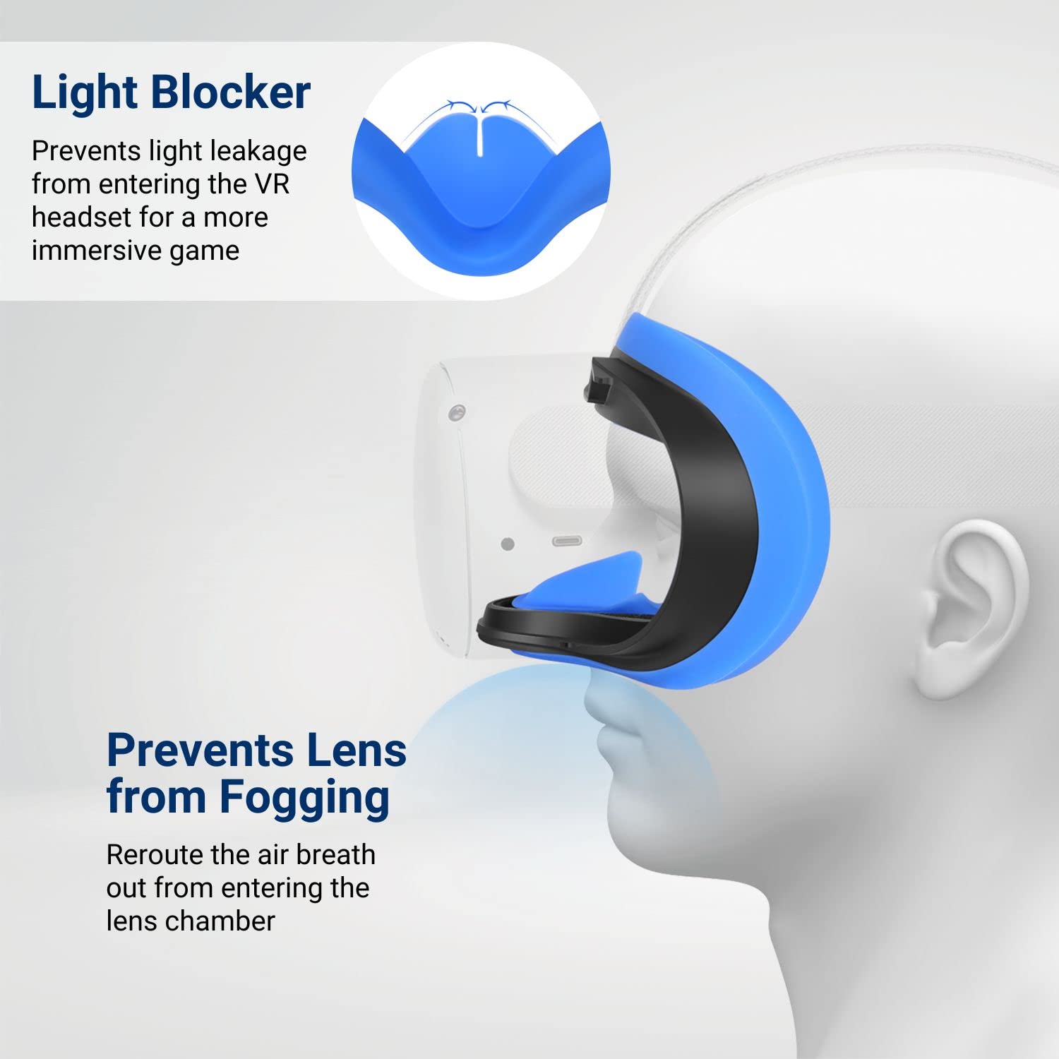 TNP VR Face Cover and Eye Cover for Meta Oculus Quest 2 Face Cushion with Nose Light Blocker - Sweat Guard Silicone Cover for Oculus Quest 2 Face Pad, Blue