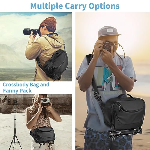 TAAOKA Camera Sling Bag,Waterproof Camera Case with Tripod Holder,DSLR/SLR/Mirrorless Camera Bags Crossbody for photographers-Black