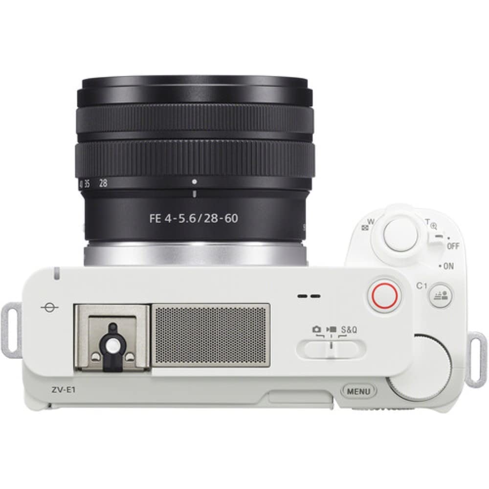Sony ZV-E1 Mirrorless Camera with 28-60mm Lens | White Bundle with 64GB Memory Card + Photo Starter Kit (11 Pieces) + Camera Case + Cleaning Cloth (6 Items)