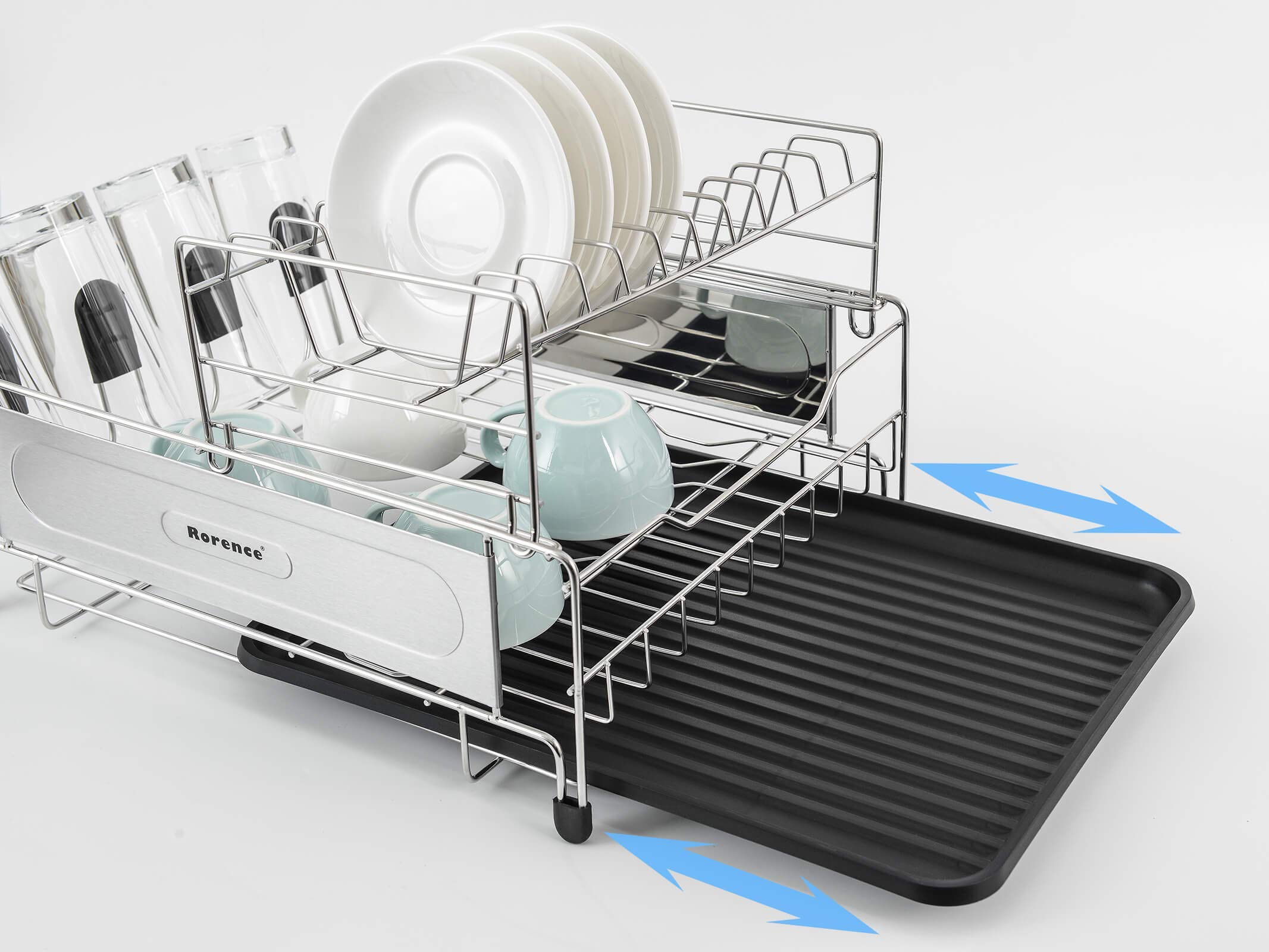 Rorence Dish Drying Rack 2 Tier Dish Rack Stainless Steel with Removable Top Shelf, Utensil Holder & Drain Board