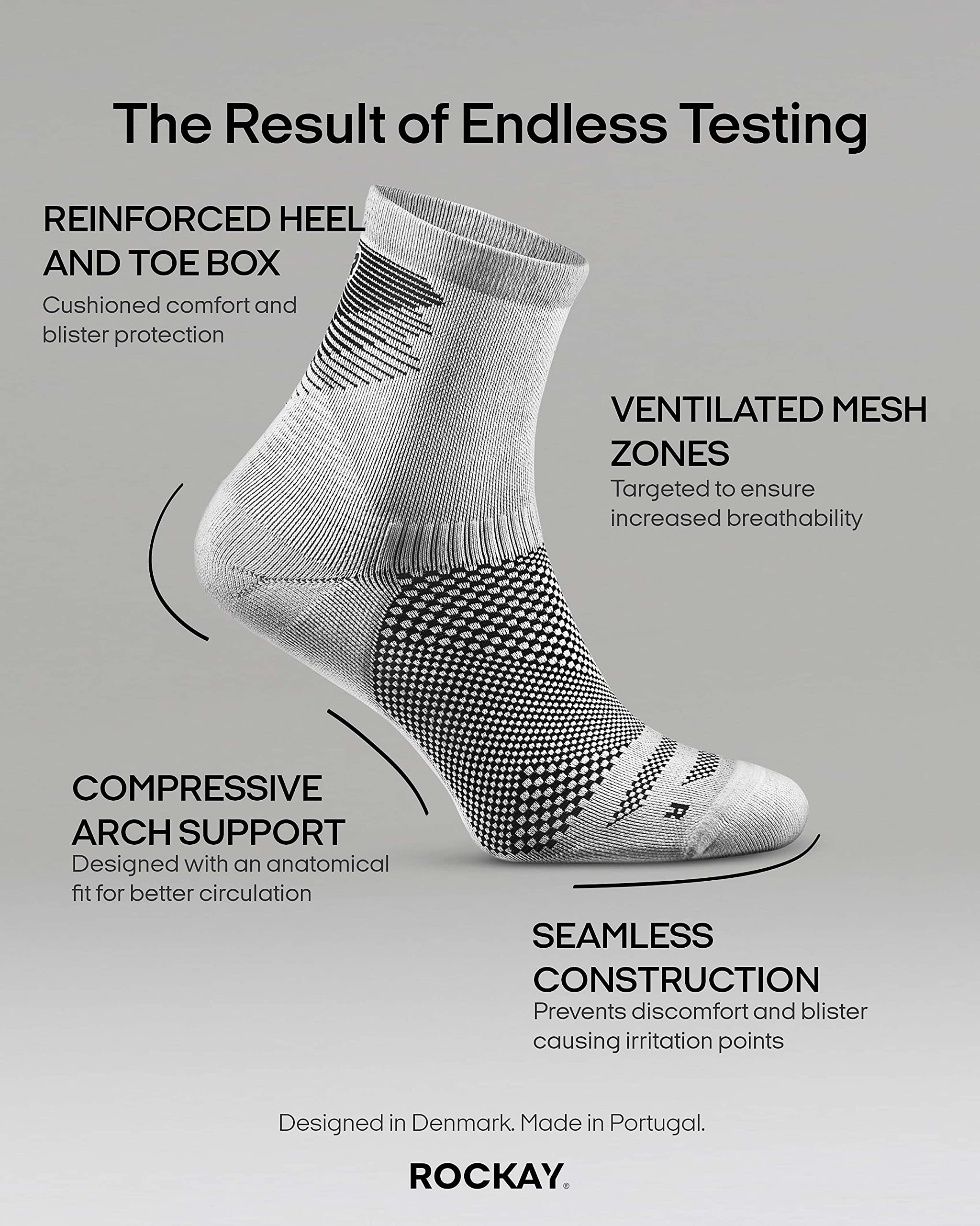 Rockay Razer Trail Running Socks for Men and Women, Cushion, Crew Cut, Arch Support, 100% Recycled, Anti-Odor (1 Pair)