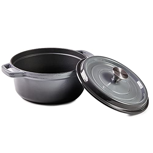 ZQBTC Enamel Cast Iron Covered Dutch Oven Pot with Lid for Bread Baking Use on Gas Electric Oven 3 Quart 2-3 People (Grey)