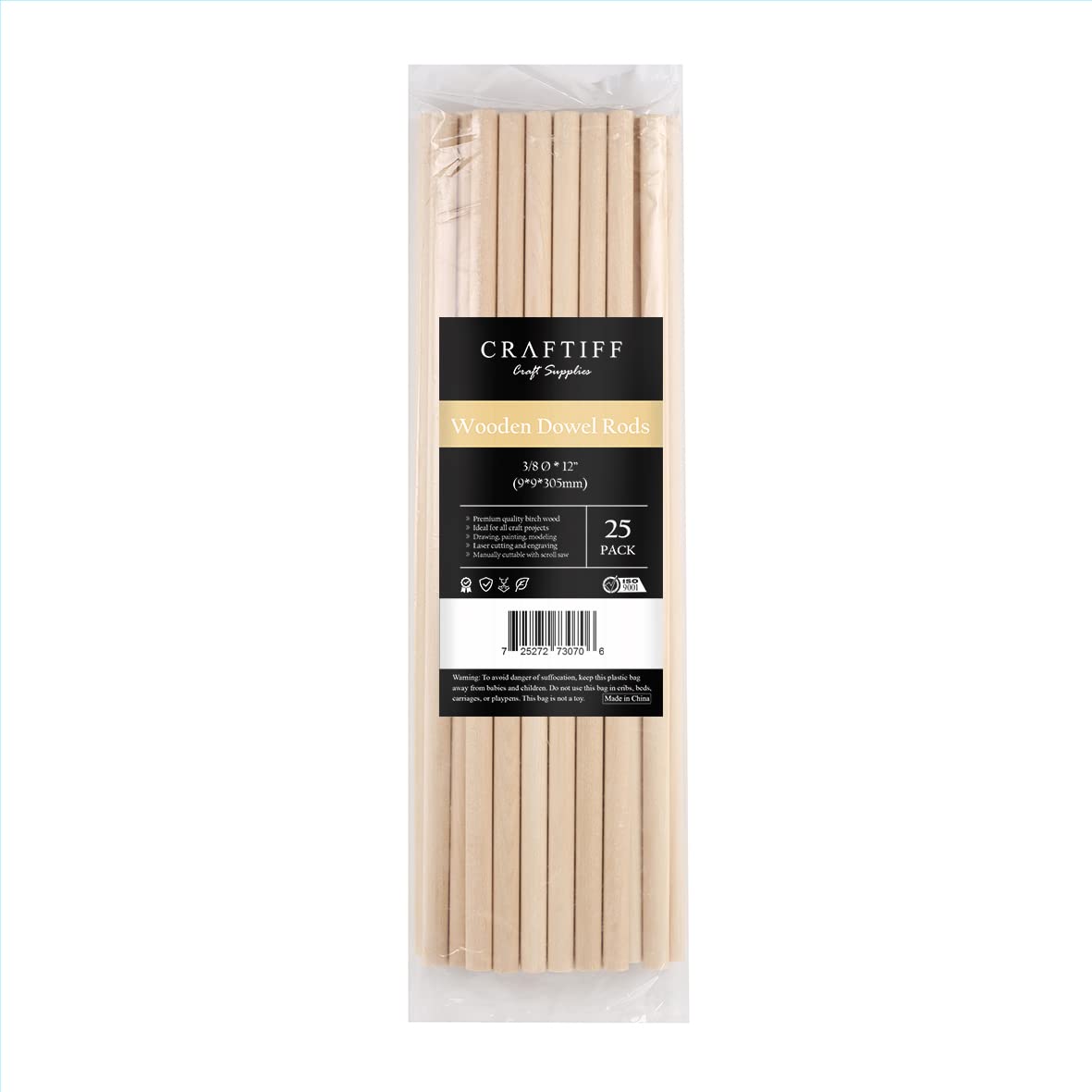 Wooden Dowel Rods 3/8 inch x 12 inch for Crafting and Macrame 25 Pack by Craftiff (Pack of 25)