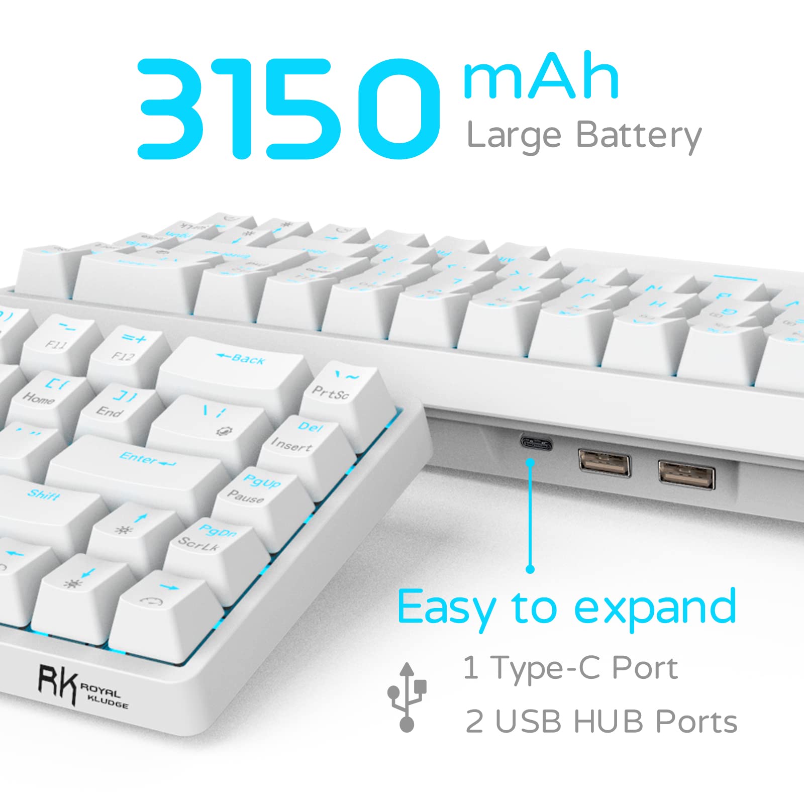 RK ROYAL KLUDGE RK G68 2.4Ghz Wireless/Bluetooth/Wired 65% Mechanical Keyboard, 68 Keys Hot Swappable Red Switch Gaming Keyboard with for Win/Mac