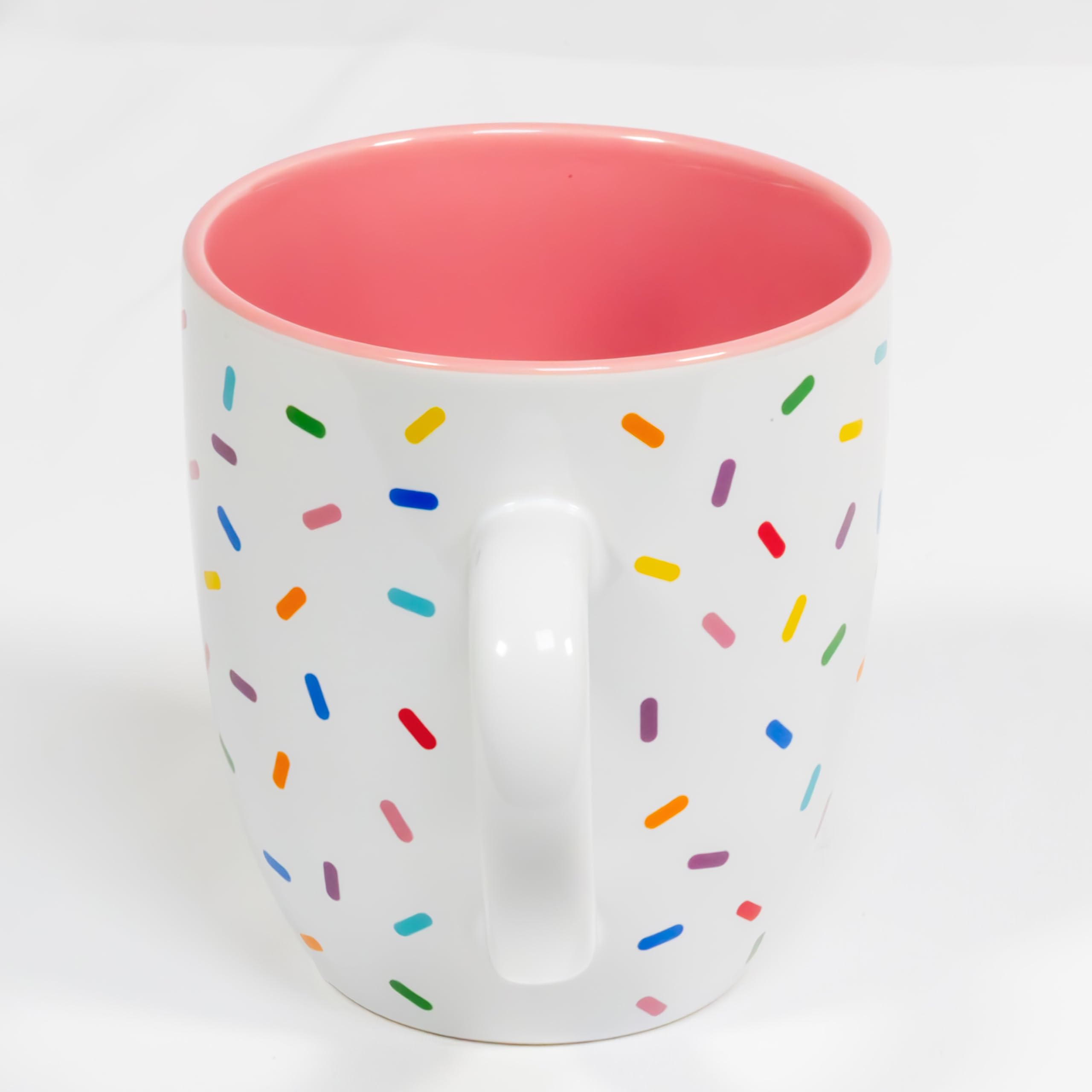 Yummy Sprinkles Mug | Pink Mug | Rainbow Sprinkles Coffee Mug | Birthday Cake Mug | Large, Fun, Coffee Mug with Green, Yellow, Red, Pink, Blue Art | Rose Pink