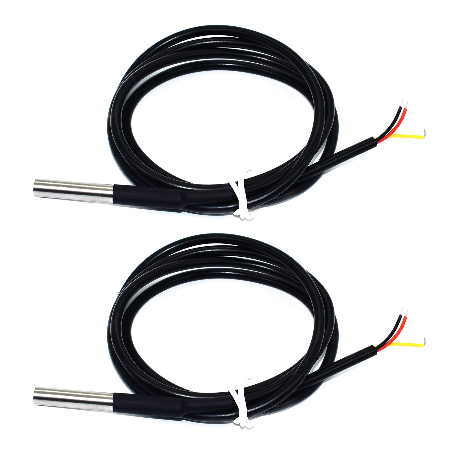 RLECS 2-Pack Digital Temperature Sensor Probe 2M Length DS18B20 Stainless Steel Encapsulation Waterproof Thermal Sensor Probe