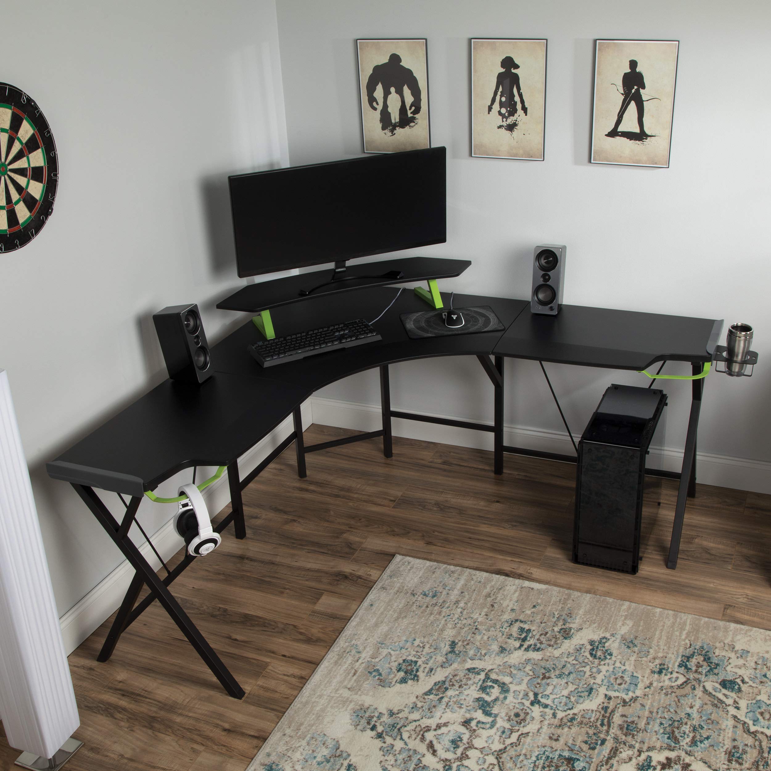 RESPAWN 2000 Gaming Computer Desk, L Shaped Desk, in Green RSP 2000 GRN