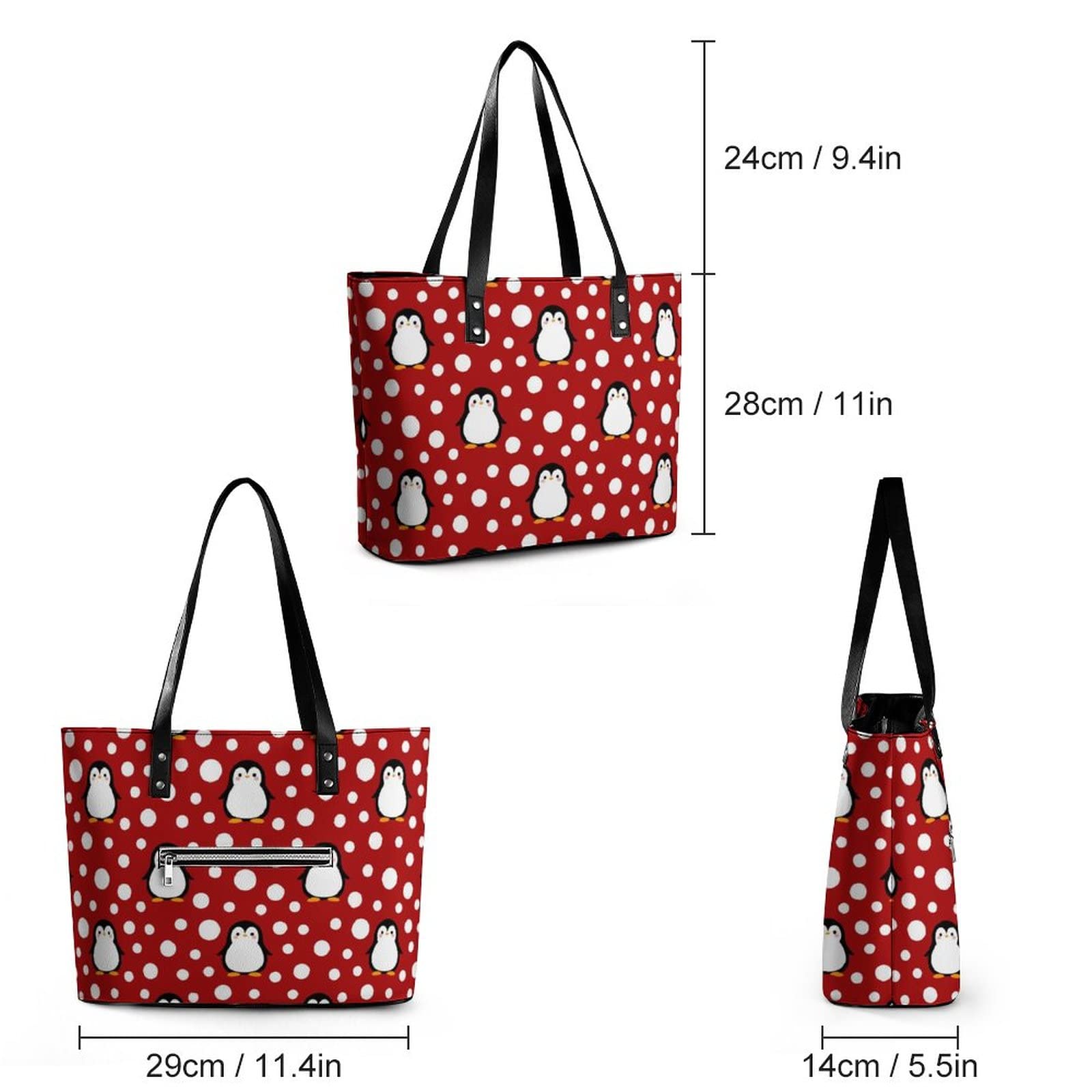 Womens Handbag Penguin With Snow Leather Tote Bag Top Handle Satchel Bags For Lady