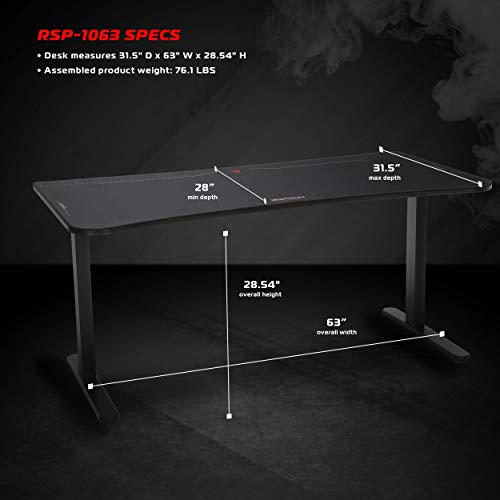 RESPAWN RSP-1063 Table Mouse Pad, Gaming Computer Desk, 63 in, Black