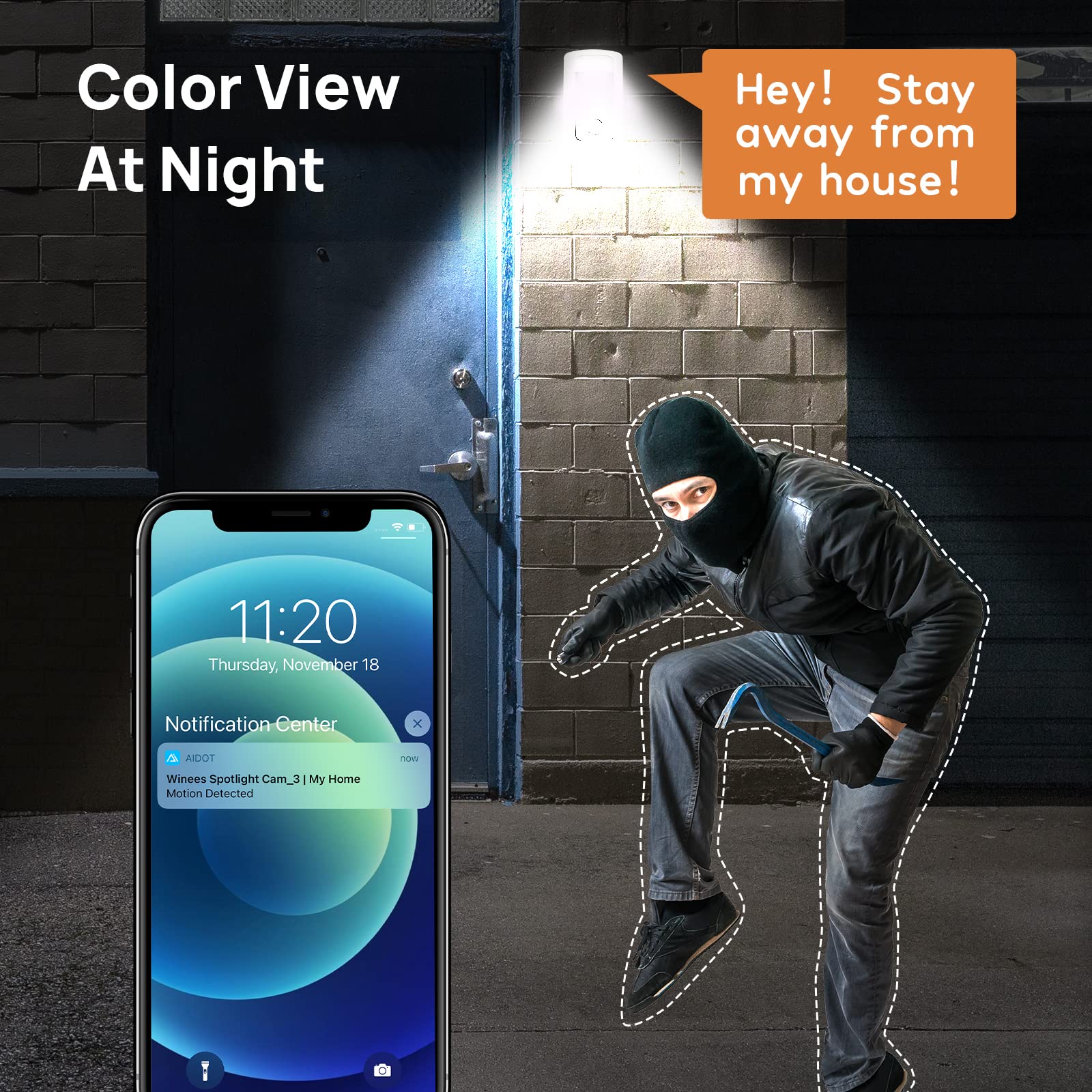 winees Security Camera Outdoor 2K Wi-Fi Spotlight Cam 360° Auto Tracking Home Surveillance Camera, Human/Pet/Vehicle/Package AI Floodlight Camera, Color Night Vision, Compatible with Alexa