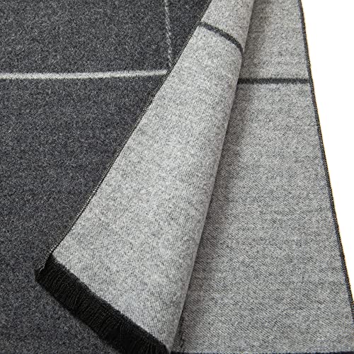 Tonten Men's Winter Classic 100% Australian Wool Scarf Warm Checked Lightweight Knitted Striped Scarves with Gift Box (Gray)