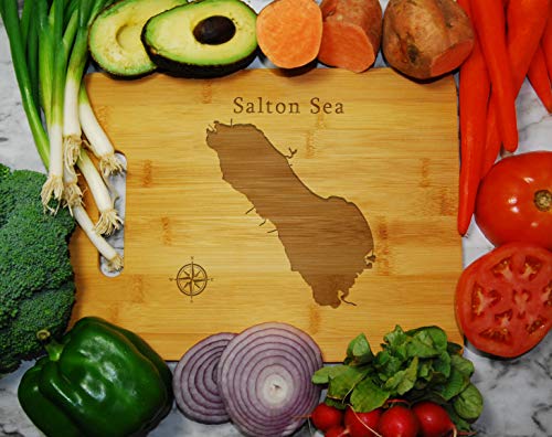 Salton Sea Map Engraved Bamboo Cutting Board 9.75x13.75 inches California