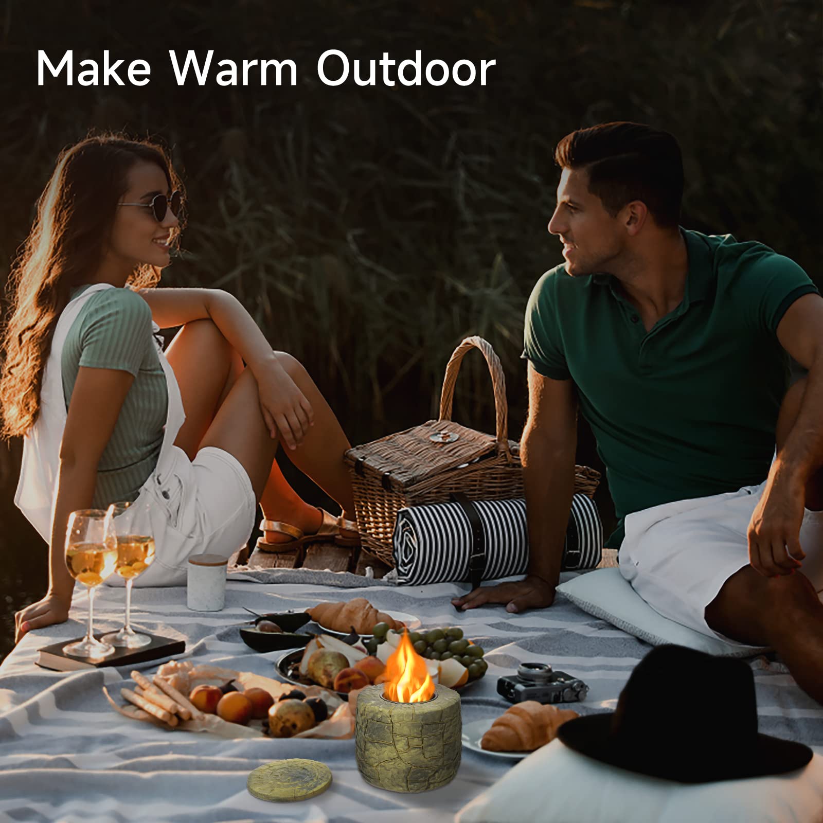 Tabletop Fire Pit- Unique Shaped Rock Tabletop Fireplace with Lid and Pat Alcohol Portable Table Top Fire Pit, Mini Personal Somkeless Fireplace Indoor/Outdoor Long Time Burning