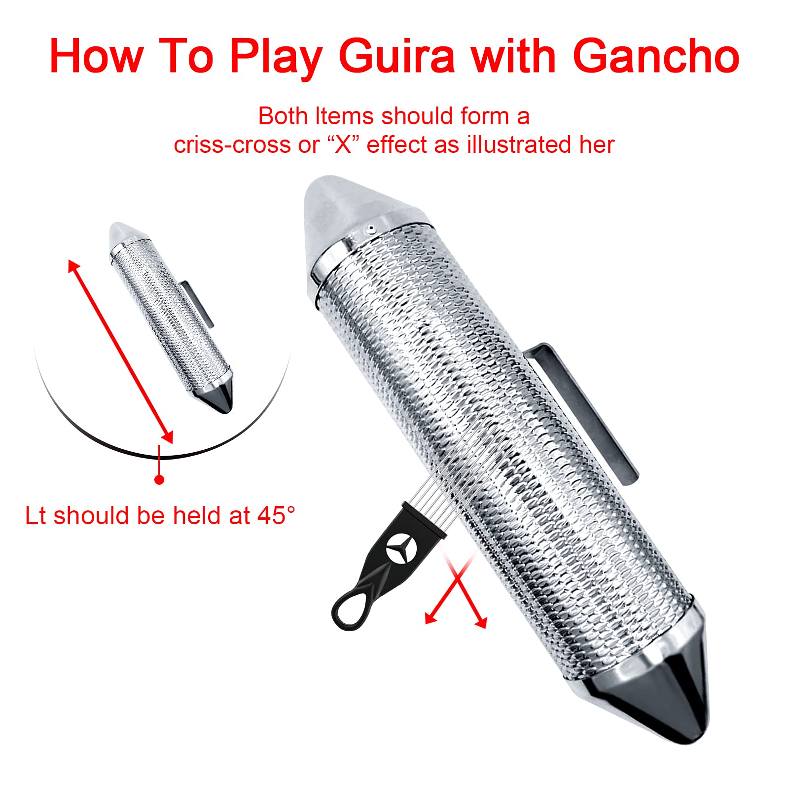 VACHAN Guiro Instrument,15.7''3.3'' Stainless Steel Latin Percussion Instrument with Scraper,Metal Guiro Shaker Musical Instruments for Band Accompaniment,Training Tool