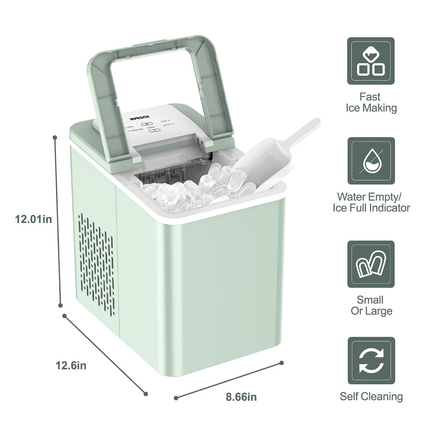 SOOPYK Ice Makers Countertop | Portable Ice Maker Cube | 27 lbs in 24 hrs | 9 Ice Cubes Per 5-7 Mins | Ice Maker Machine | Self- Cleaning Function | Ice Scoop and Basket,Stainless Steel