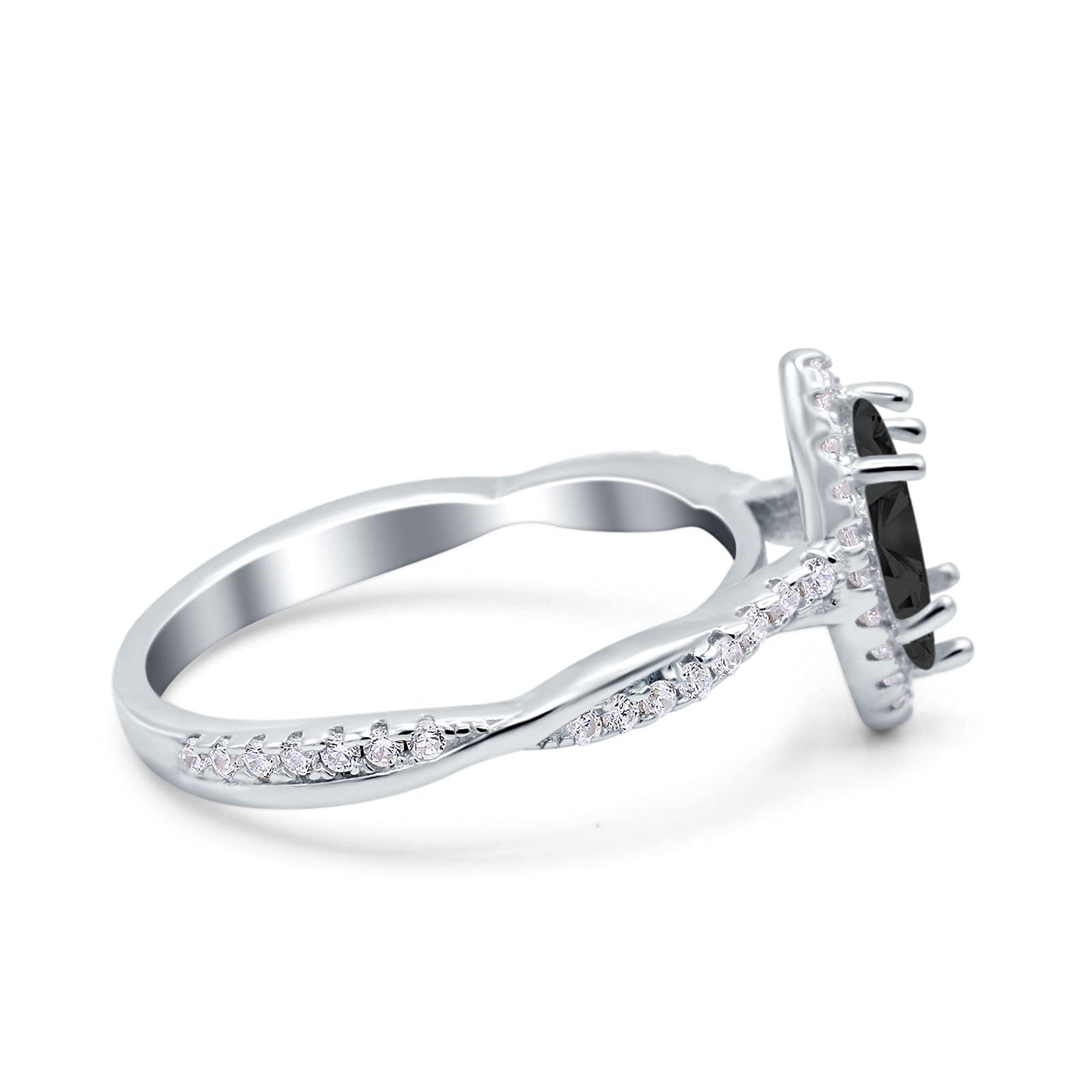 Simulated Black Cubic Zirconia Size-9 Infinity Twist Halo Marquise Art Deco Vintage Engagement Wedding Bridal Ring Simulated CZ 925 Sterling Silver