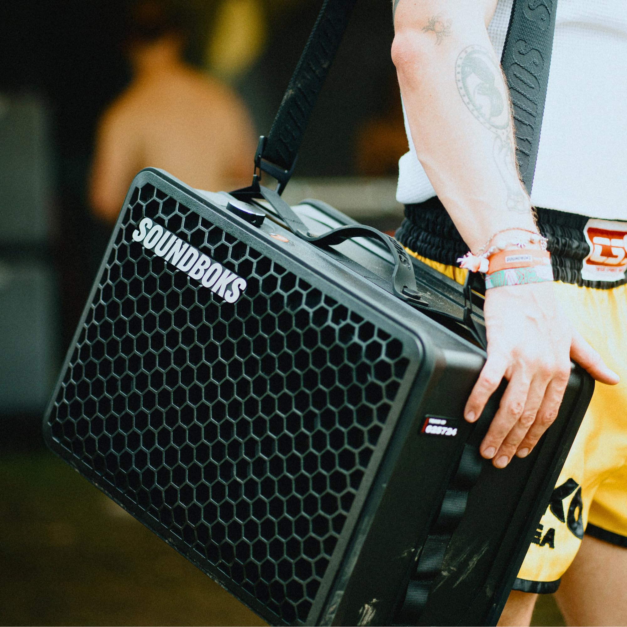 SOUNDBOKS Go – Portable Bluetooth Speaker – Compact Performance Speaker for On The Go – Splashproof and Shockproof - 40 Hour Runtime – 121dB (Black)