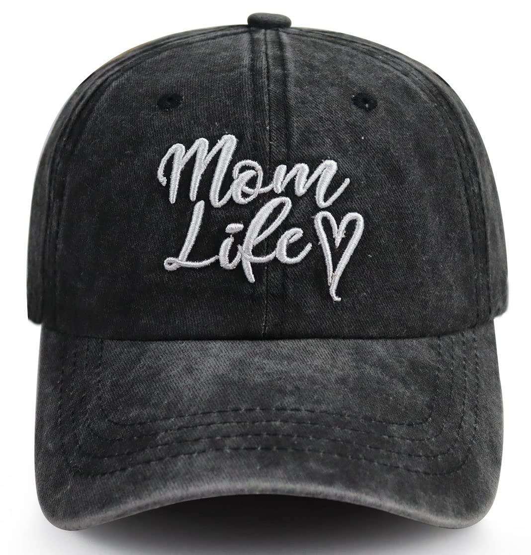 Womens Hats Baseball Caps, Funny Mom Life Hat for Mama, Mothers Day Christmas Birthday Gifts for Mom Wife Mommy Grandma, Adjustable Washed Cotton 3D Embroidered Baseball Cap