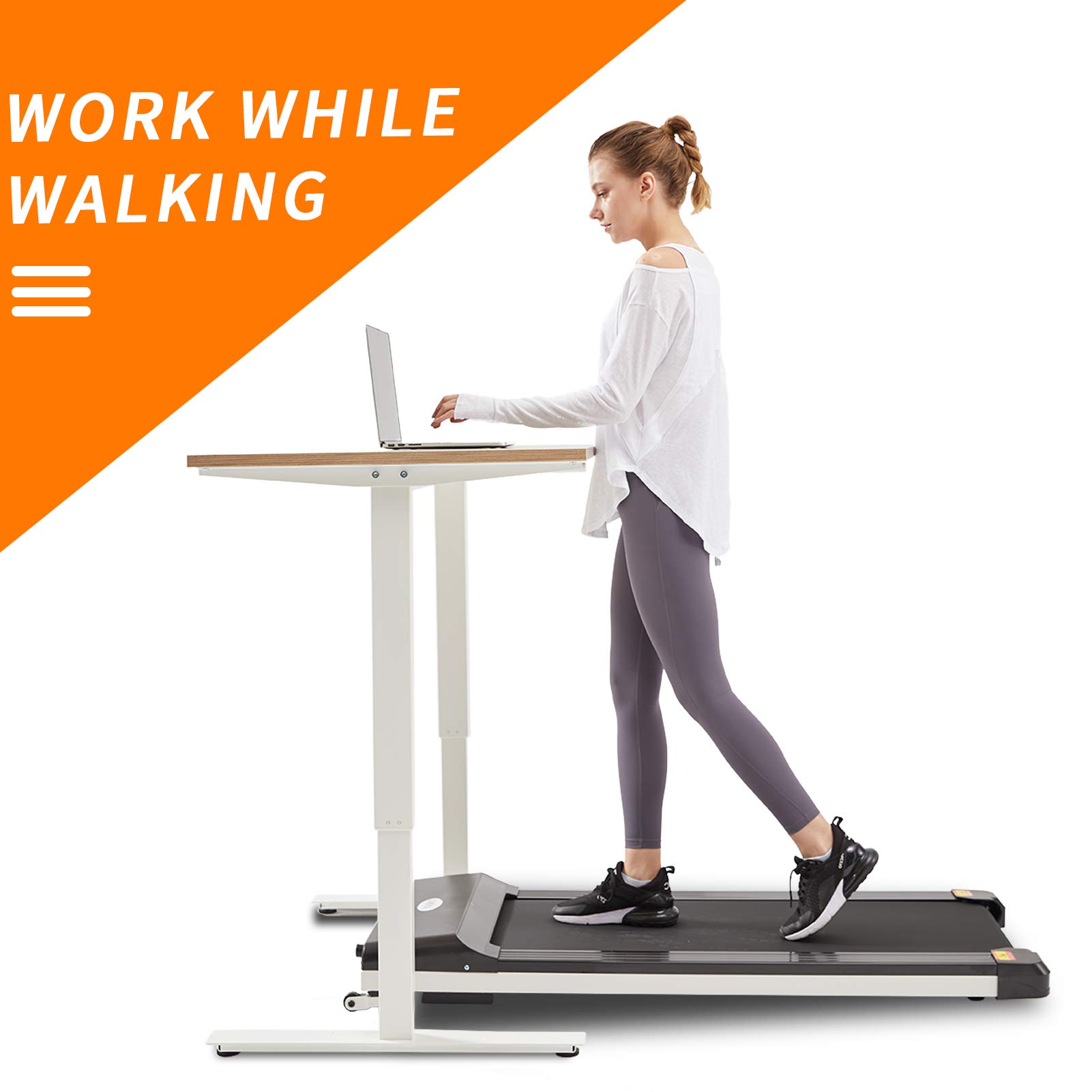 UMAY Under Desk Treadmill Without Assembling for Home & Office with Foldable Wheels, Small Walking Pad Exercise Machine with Low Noise & Sports App